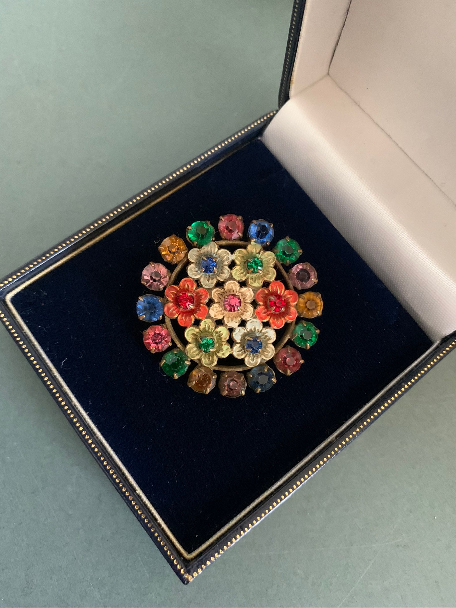 VINTAGE PIN Czech Brooch Multi Colour Paste Stones Floral | Etsy