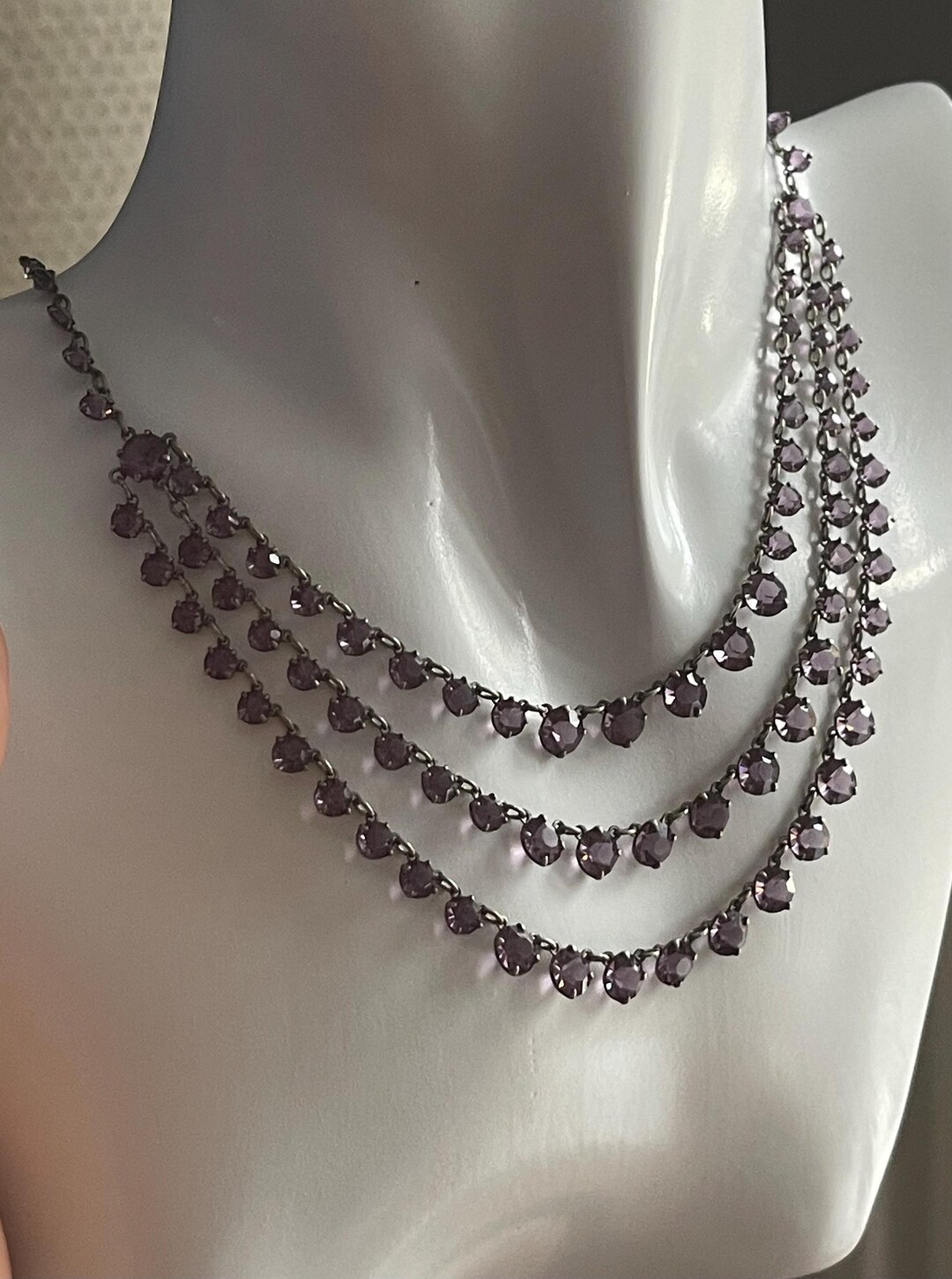 Rivière Open Back Necklace, Amethyst Purple Glass Crystal Paste ...
