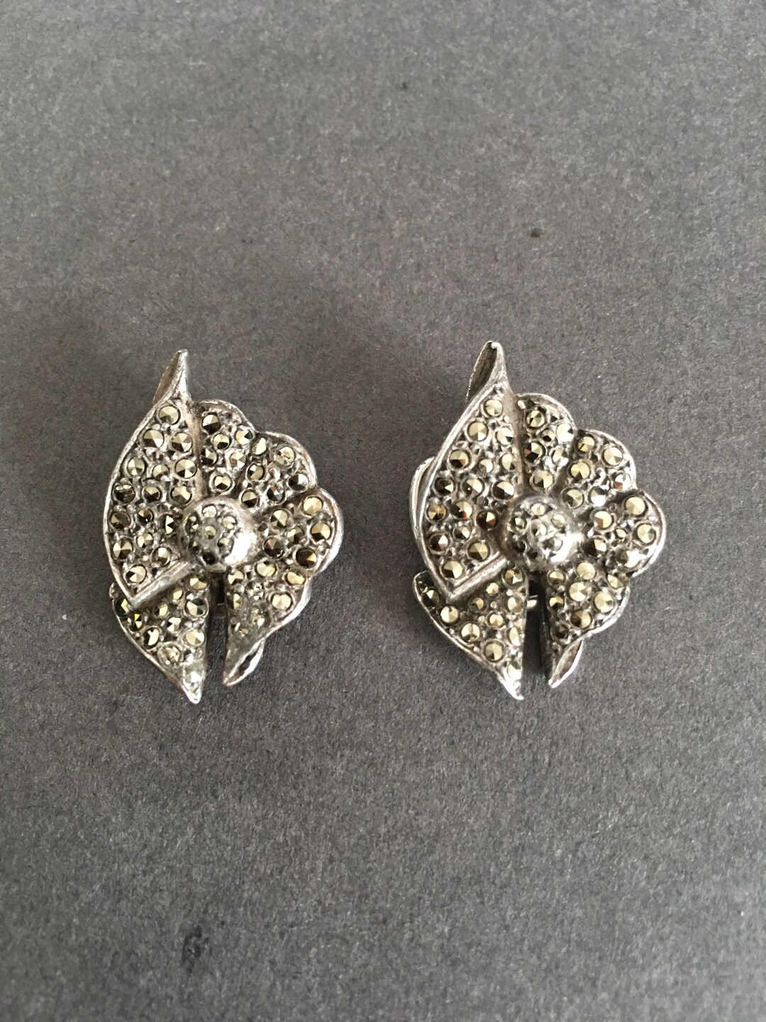 Marcasite 1940s Dress Clips, Vintage Marcasite Dress Clips, Floral ...