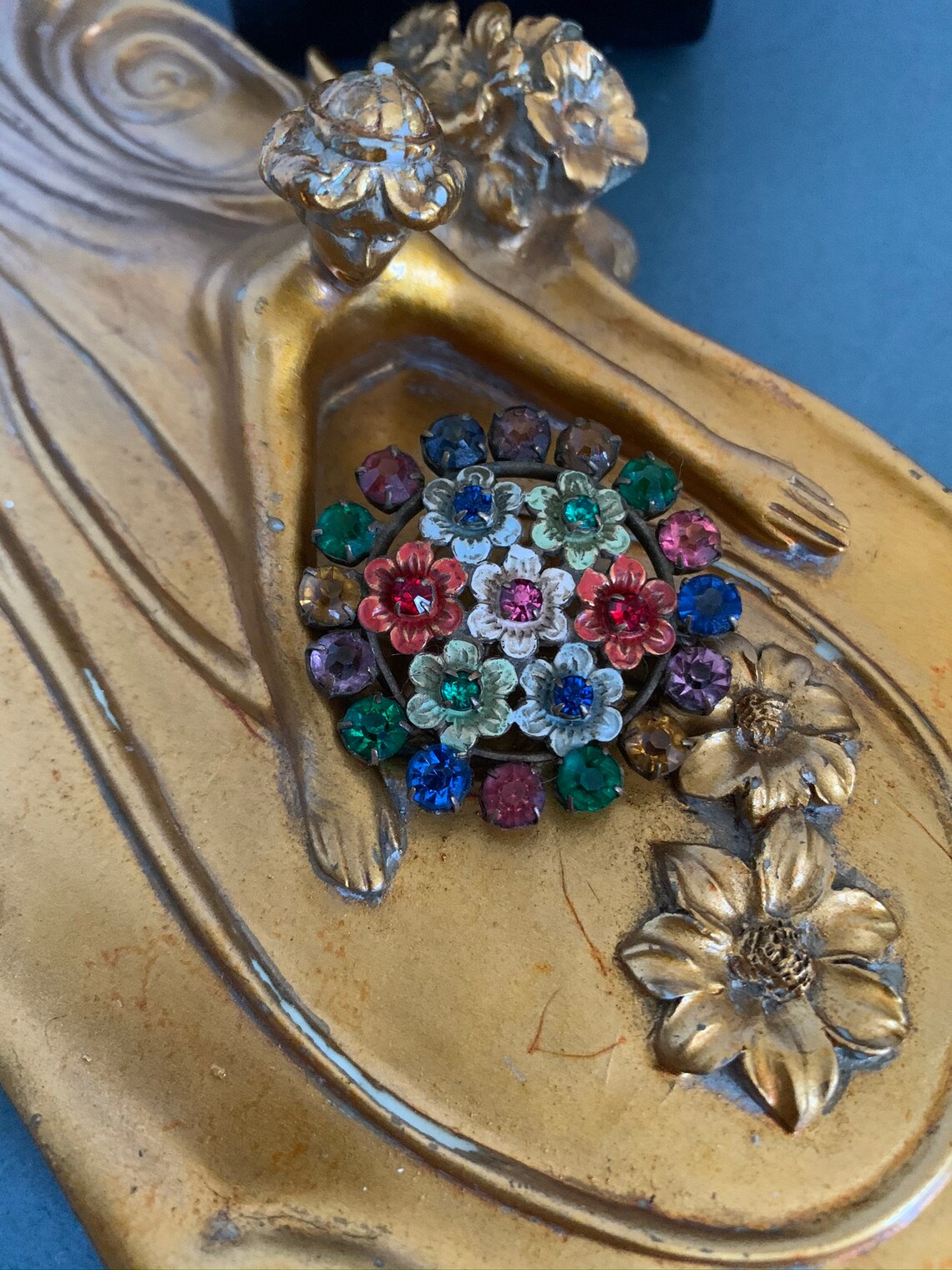 VINTAGE PIN Czech Brooch Multi Colour Paste Stones Floral - Etsy