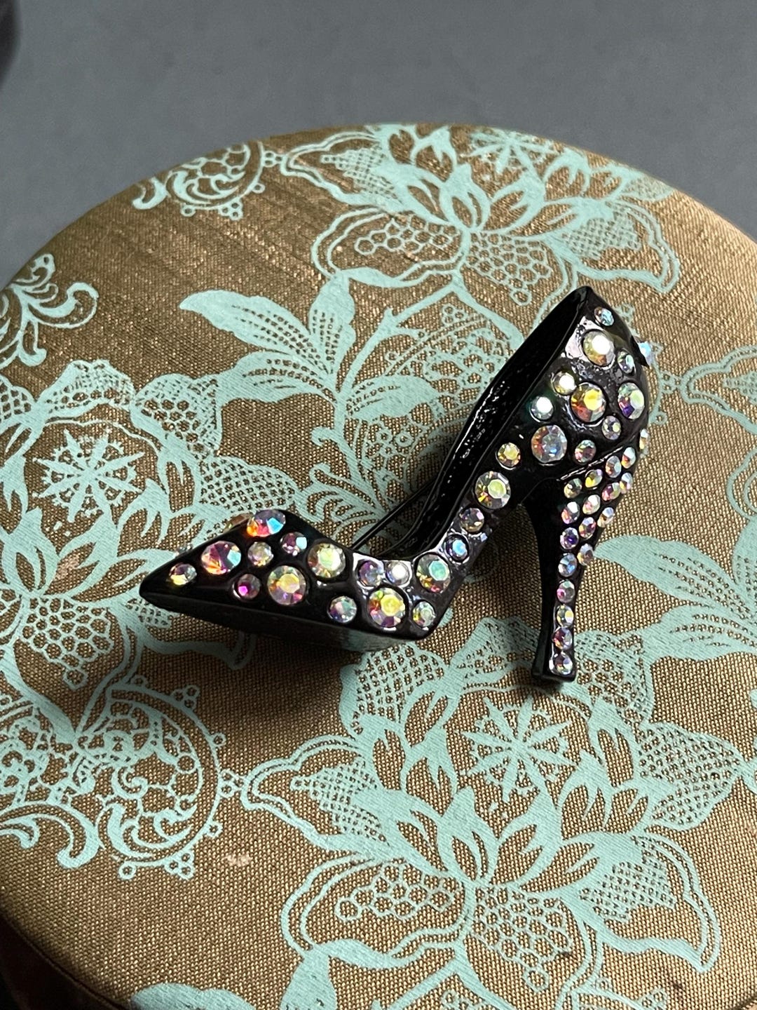 Vintage Stiletto Shoe Paste Pin, Vintage Shoe Brooch, Aurora Borealis ...