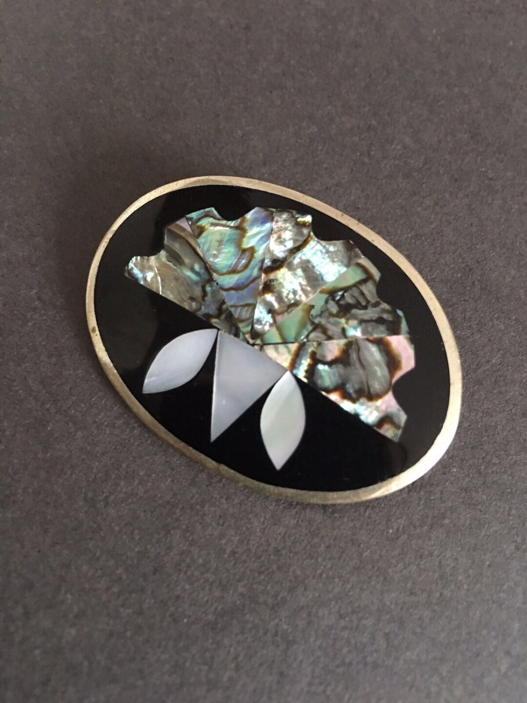 Vintage Alpaca Pin, Mexican Silver Brooch, Silver Pendant , Abalone ...
