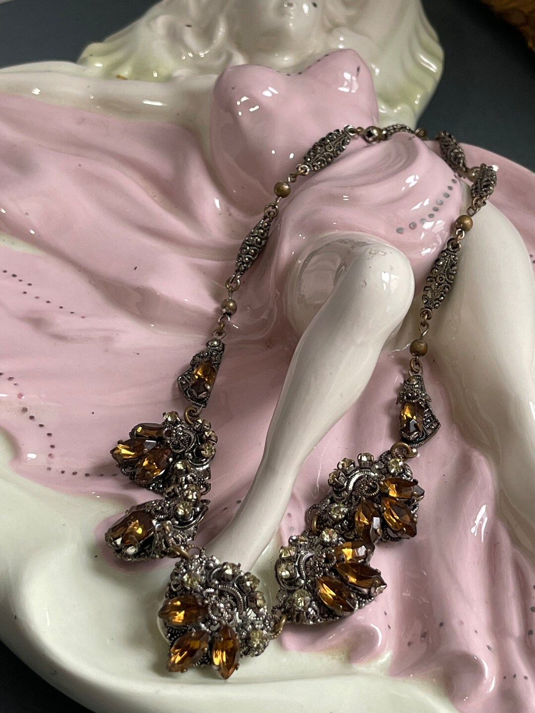Vintage Czech Necklace, Citrine Festoon Chain, Art Deco Yellow ...