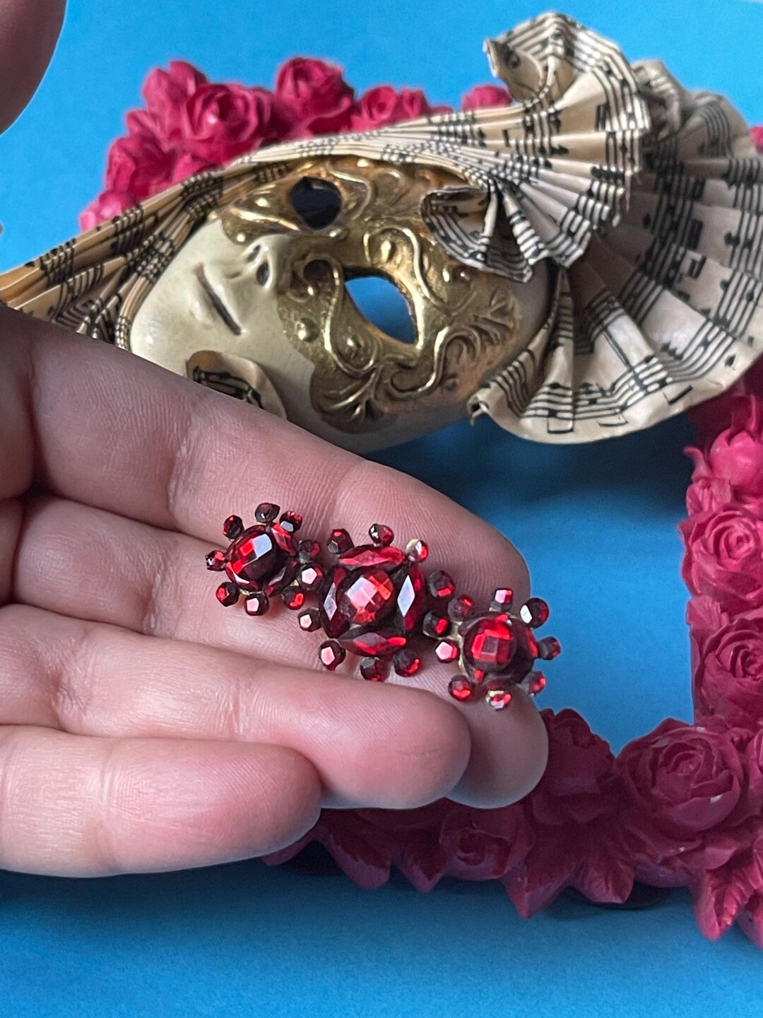 Red Georgian Vauxhall Glass Pin, Ruby Pin Glass Faceted, Floral Blood ...