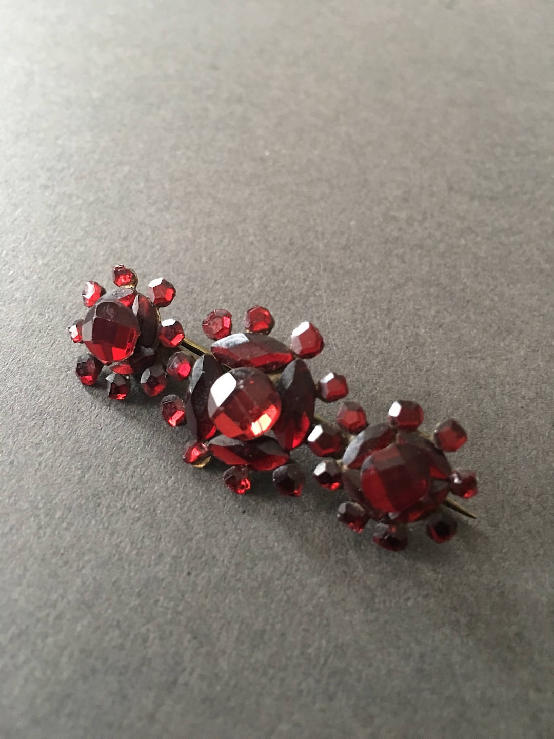 Art Deco Bar Brooch, Ruby Pin Glass Faceted, Floral Blood Red Vintage ...