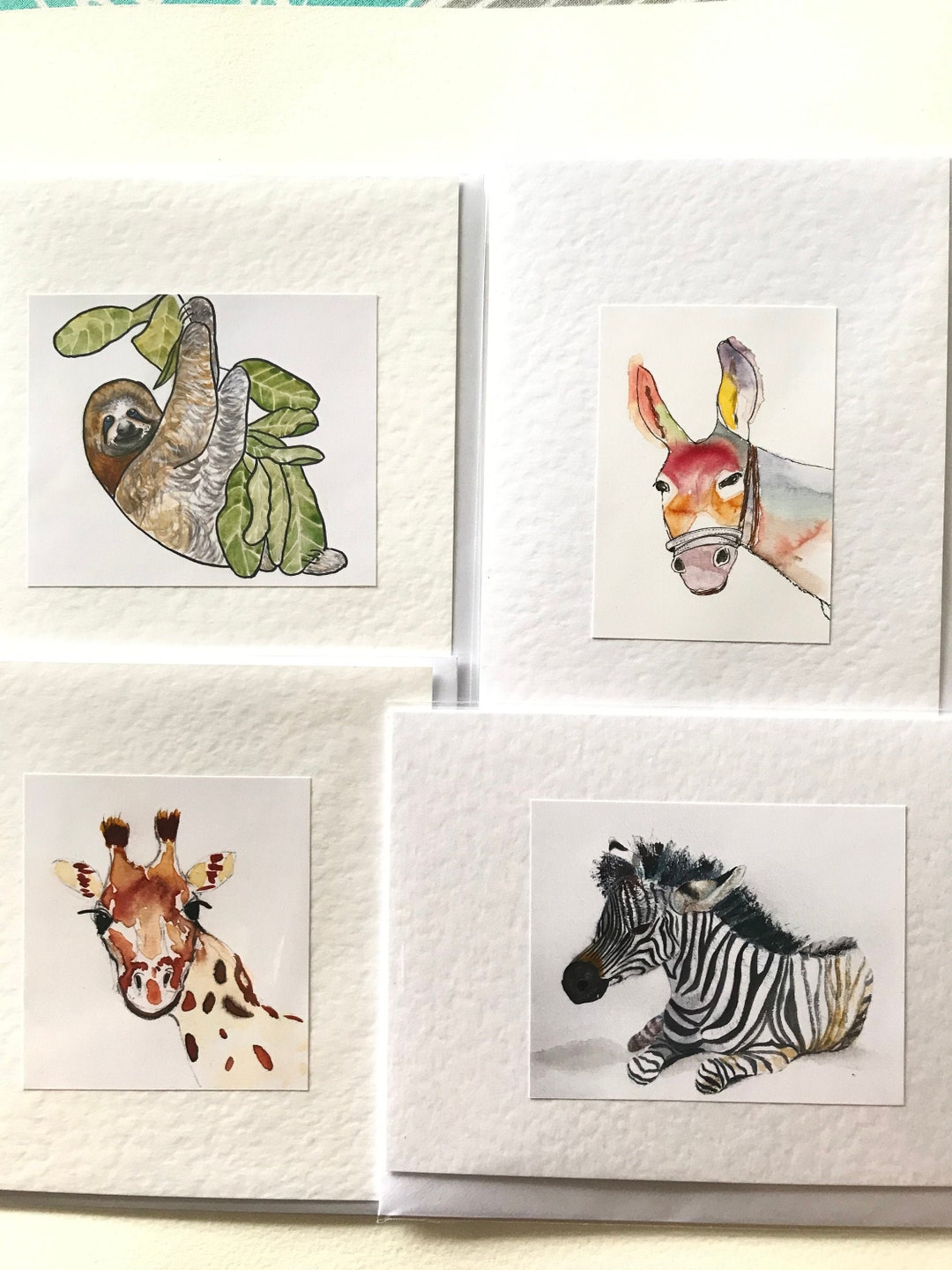 Handmade Watercolor Animal Cards, Set of Four - Etsy