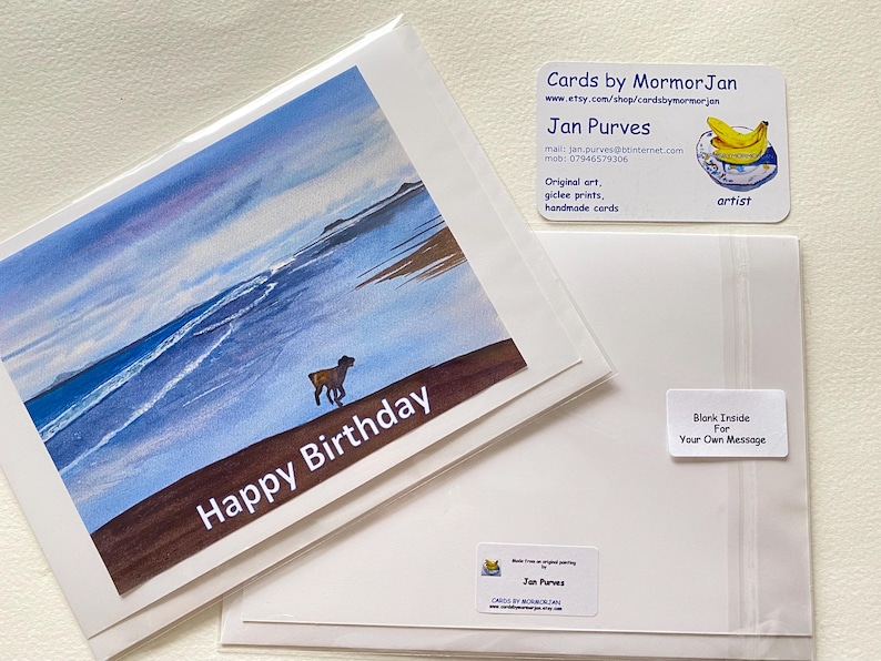 Dog Running on a Beach Watercolor Card: Northumberland Art ...