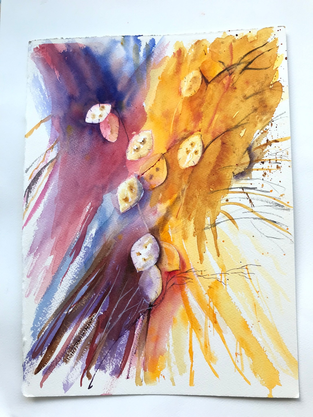 Original Watercolour Painting of Autumn Honesty Seed Pods – Golden ...