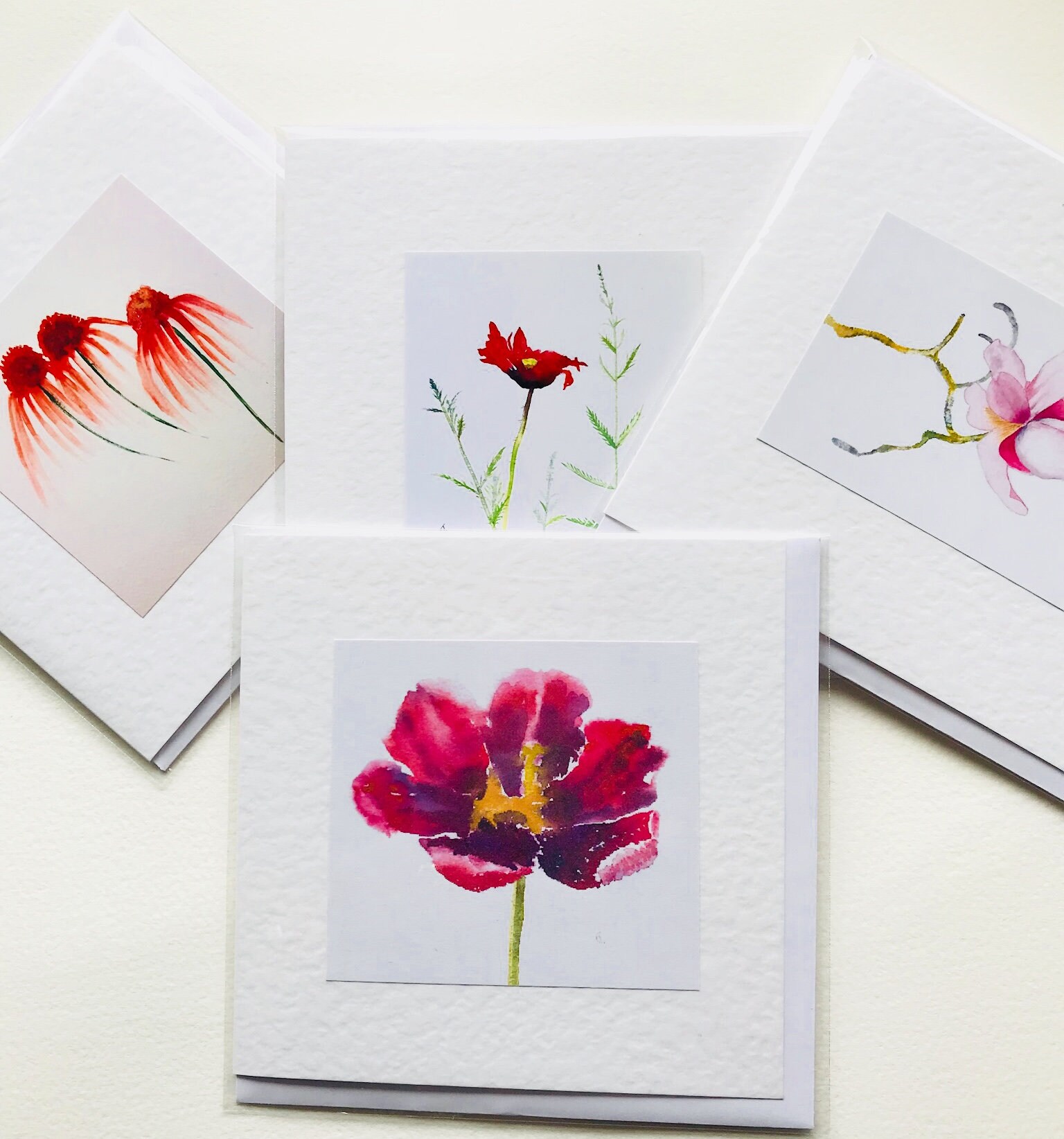 Handmade Watercolour Red Flower Card Set of 4 Floral Note - Etsy Canada