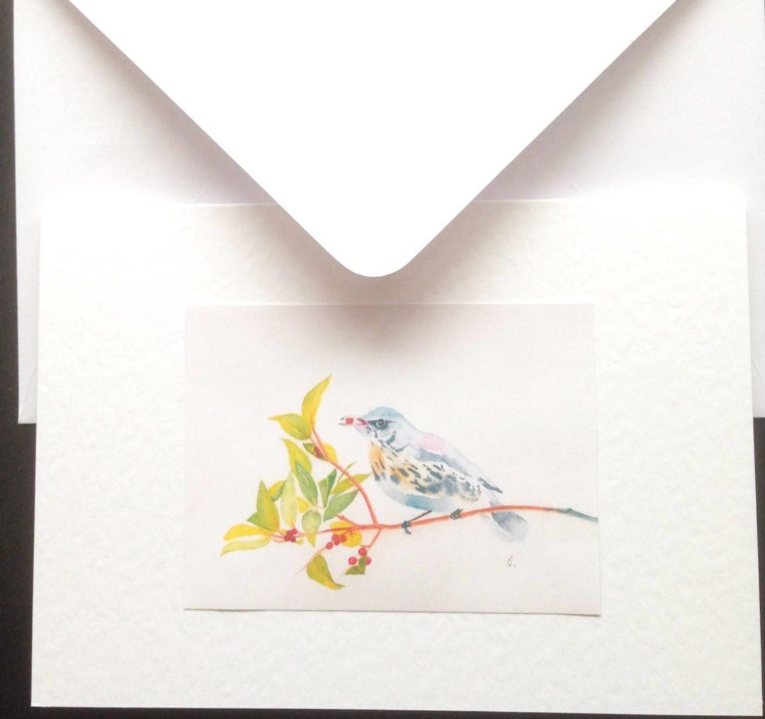 Fieldfare Bird Watercolour, Handmade Winter Berries Christmas Holiday ...