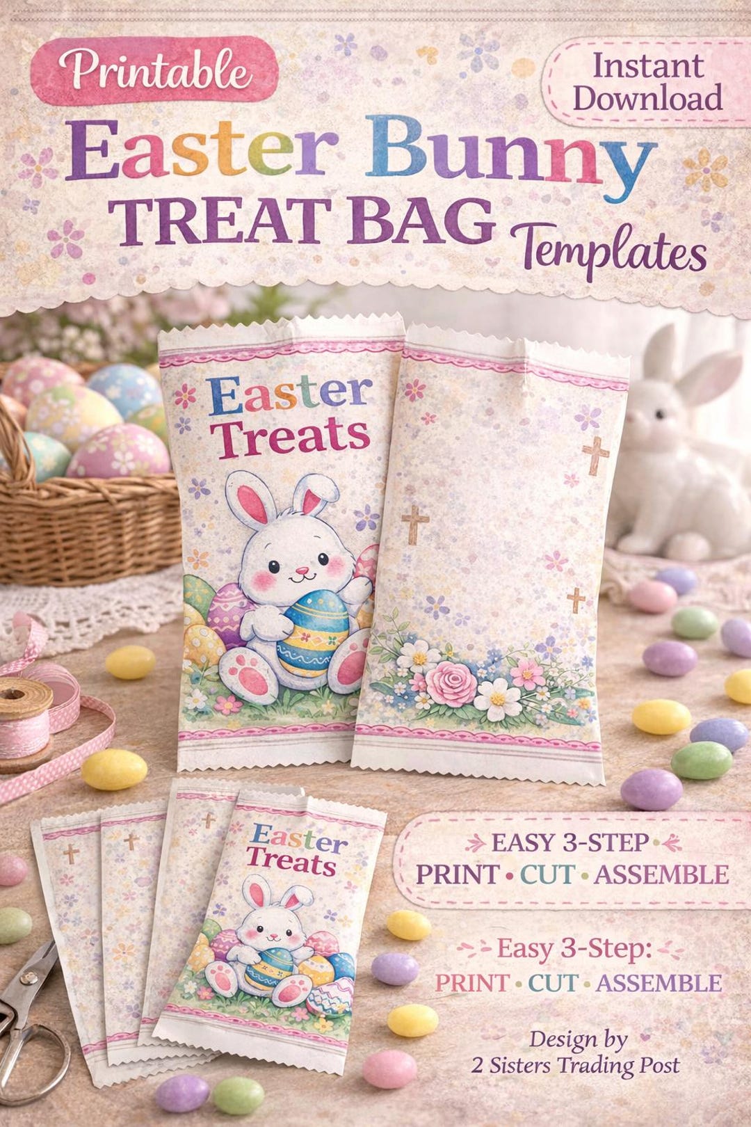 Printable Easter Treat Bag Template |easter Bunny Favor Bag | DIY Chip ...