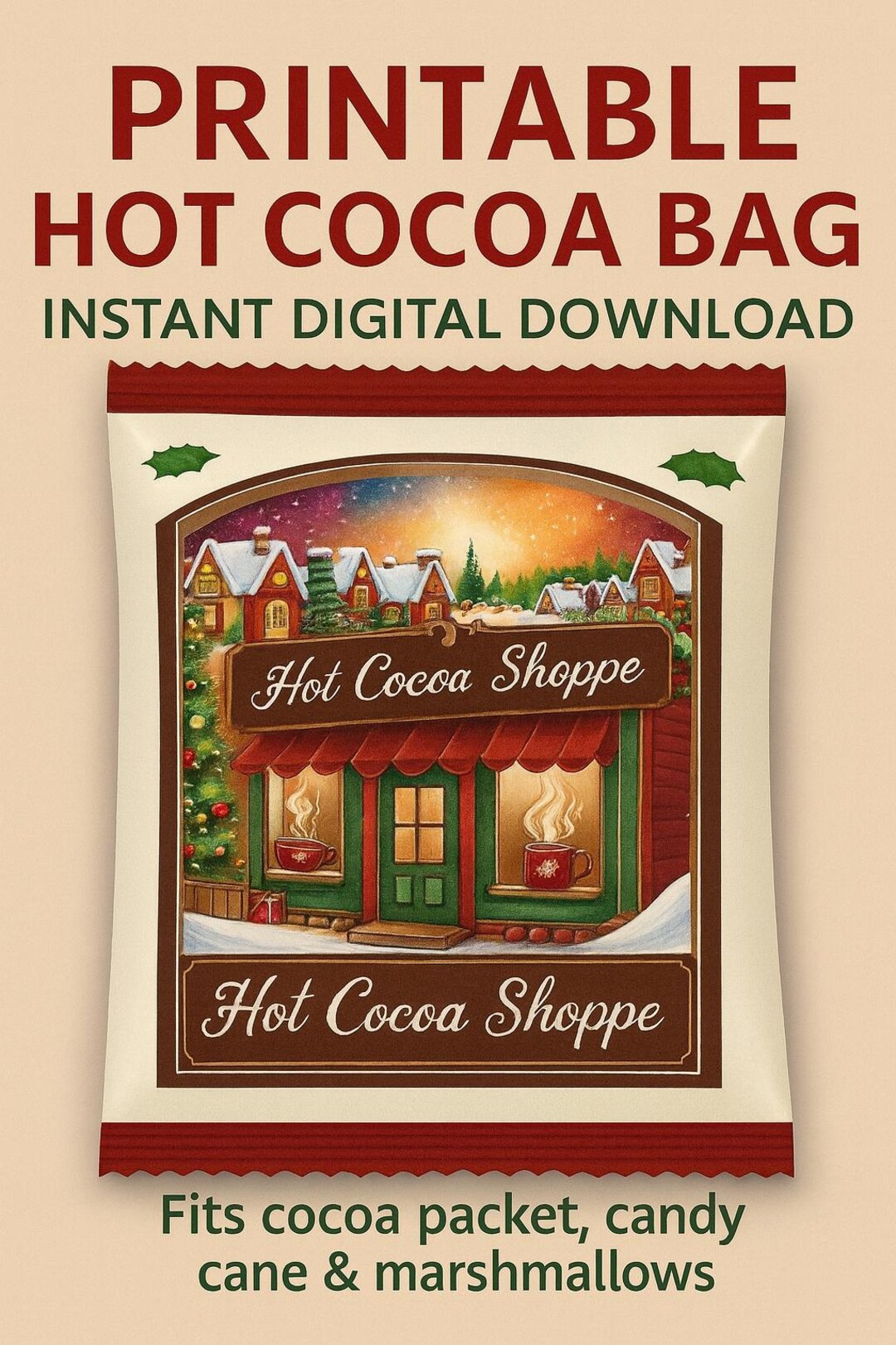 Printable Hot Cocoa Shoppe Bag | DIY Christmas Treat Packet | Digital ...