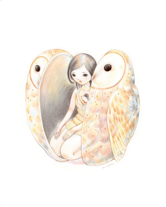 Art Print haunted 8x10 Barn Owl Girl Nature | Etsy