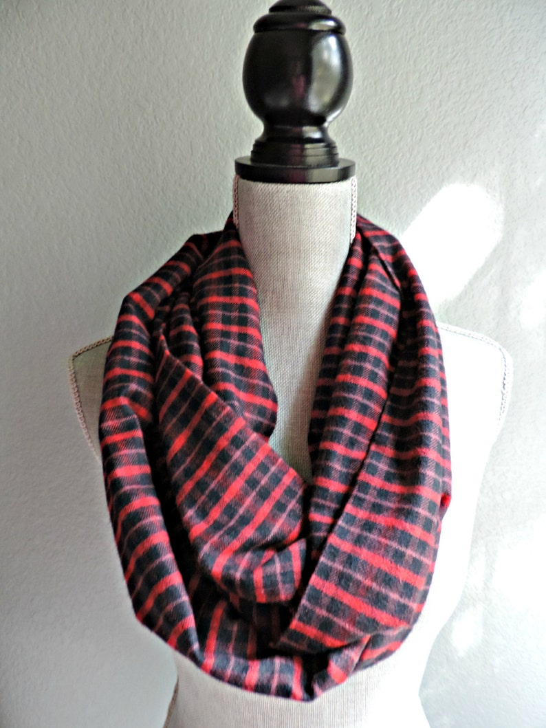 Red & Black Plaid Flannel Infinity Scarf - Etsy