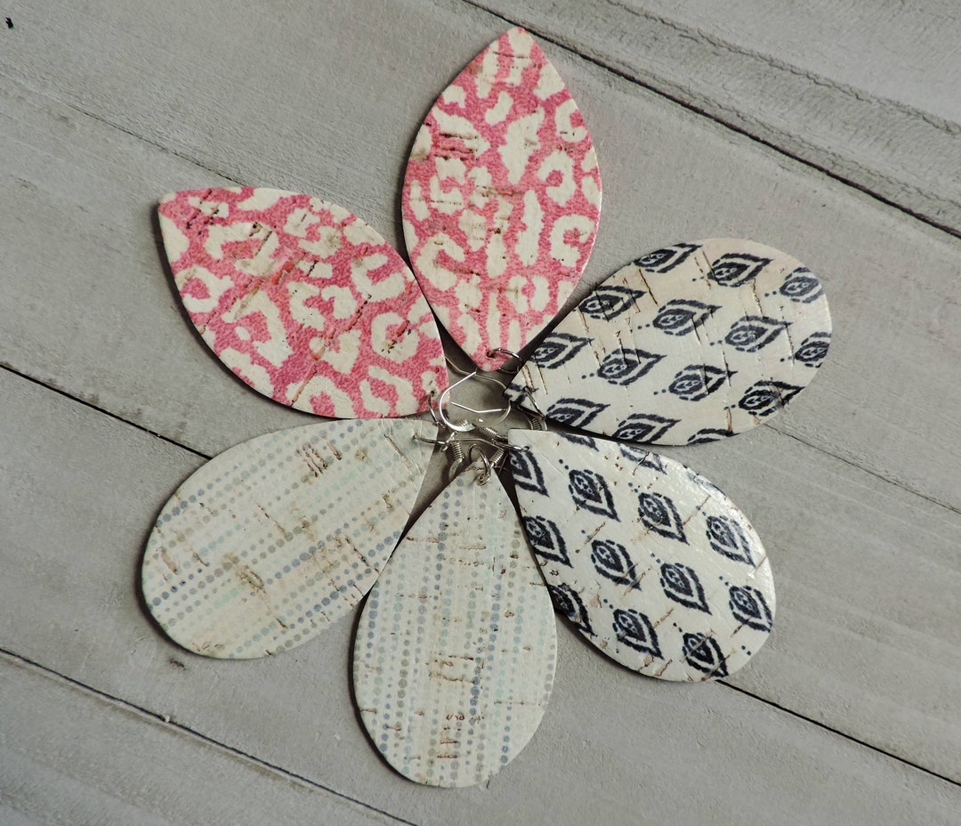 BOLD PRINT Cork Earrings//Patterned Cork Drop Earrings//Cork Drop ...