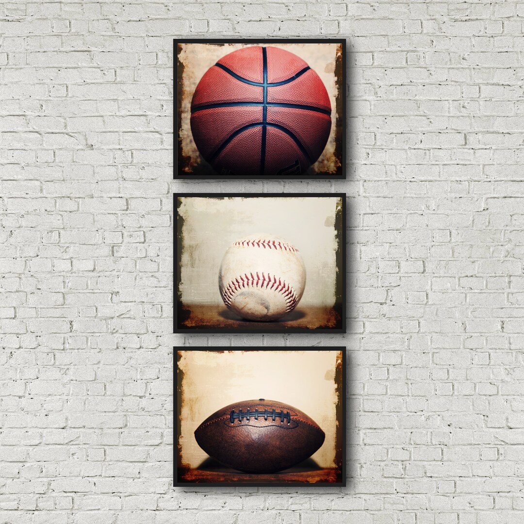 Sports Photography Print Set, Baseball, Football, Basketball Art, Boys ...