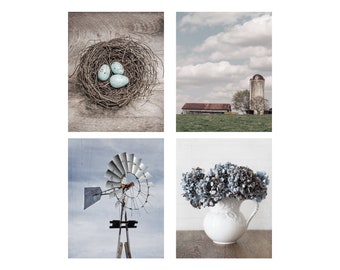Blue Floral Photography Prints Farmhouse Wall Art Country - Etsy