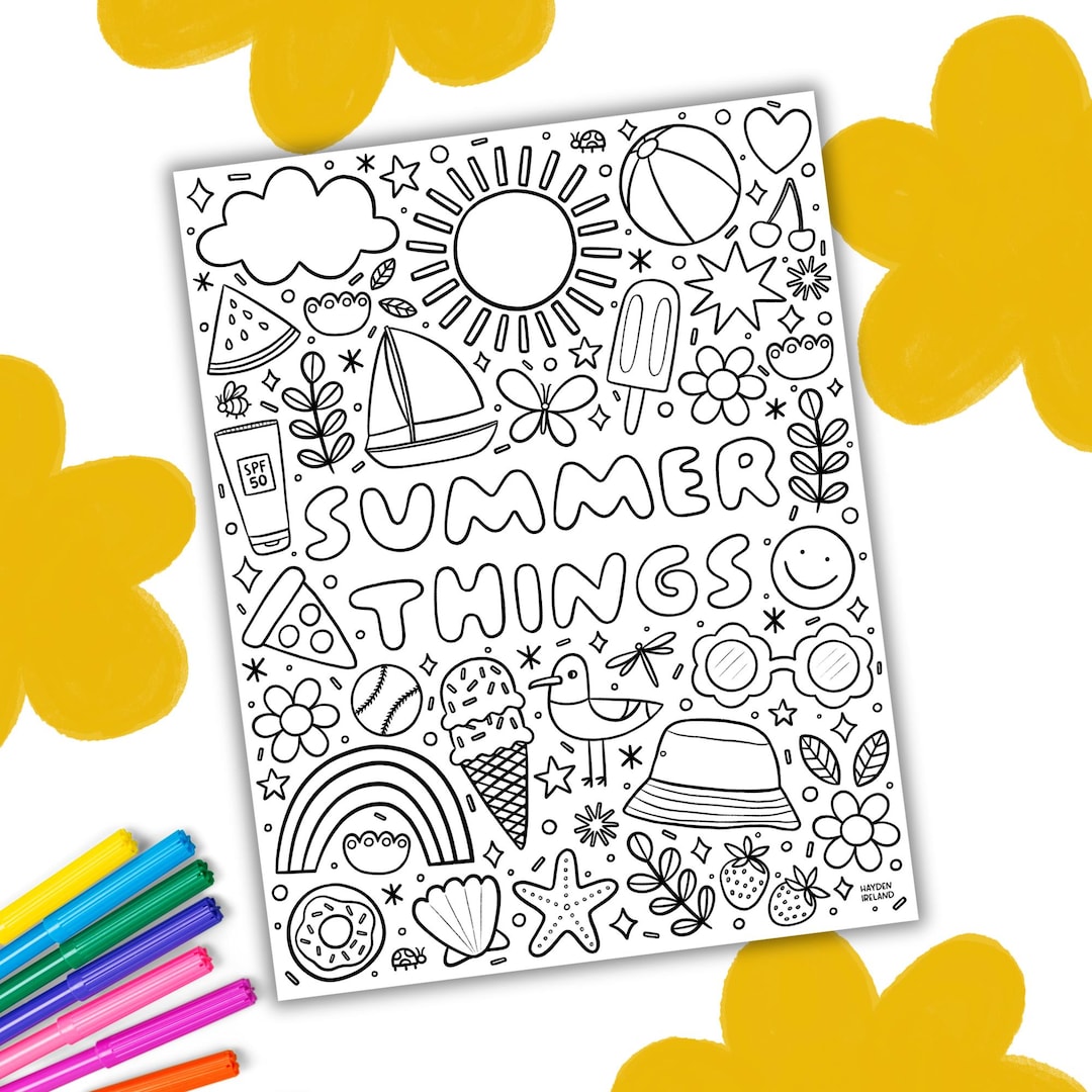 Summer Things Printable Coloring Page - Etsy
