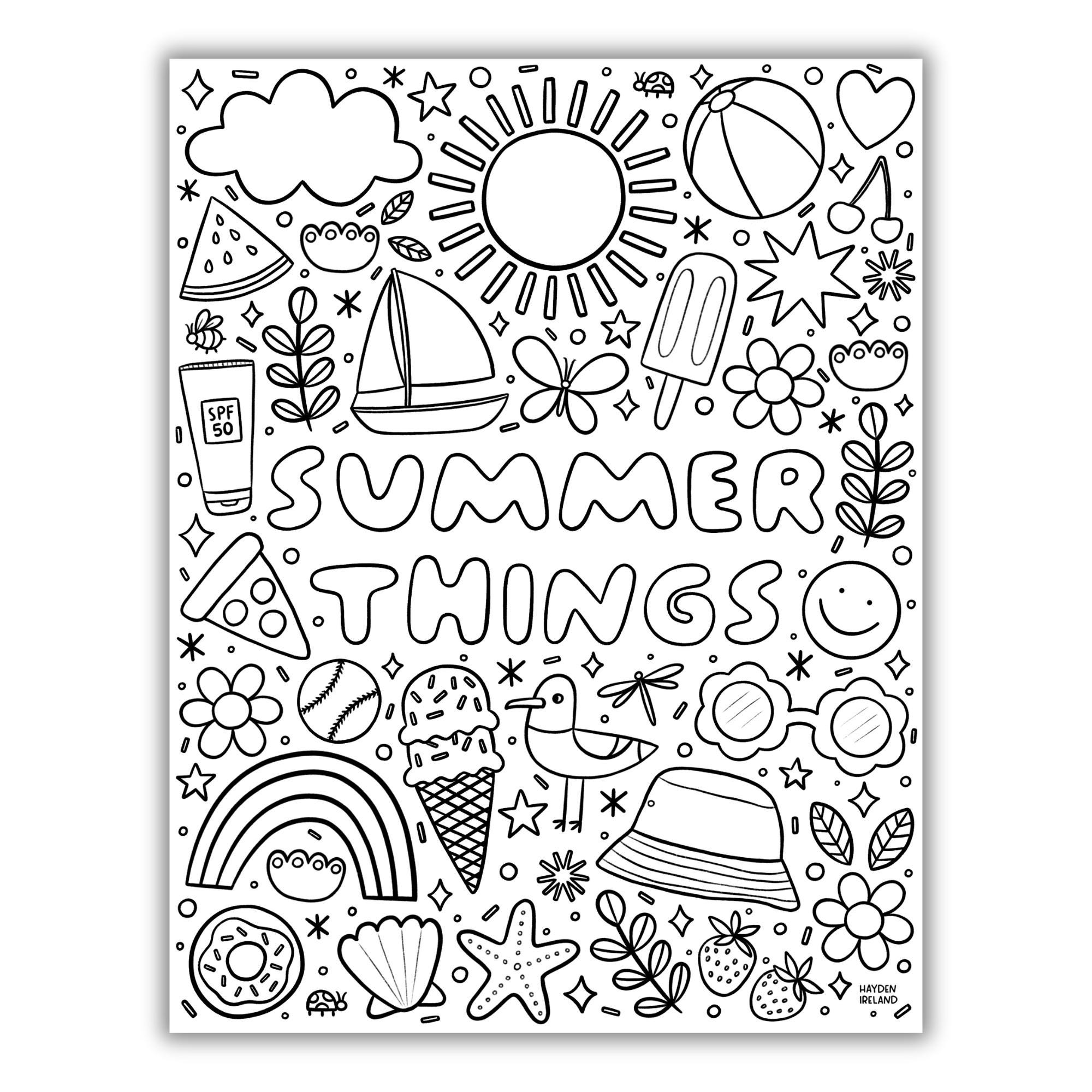 Summer Things Printable Coloring Page - Etsy
