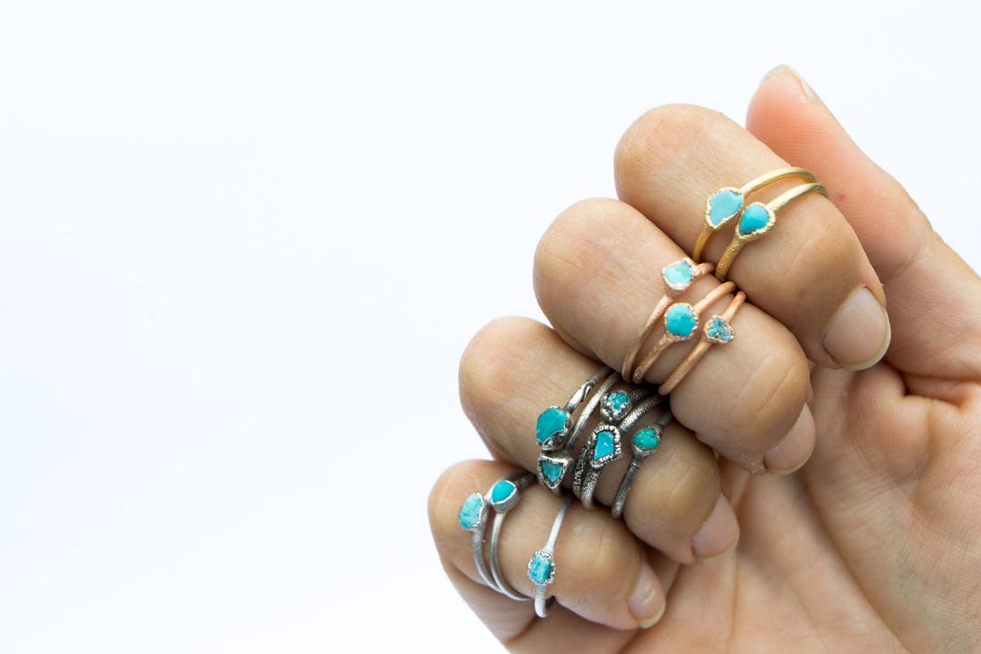 SALE Tiny Turquoise Nugget Ring | Raw Turquoise Stacking Ring | Turquoise Stone Ring | Nevada ...
