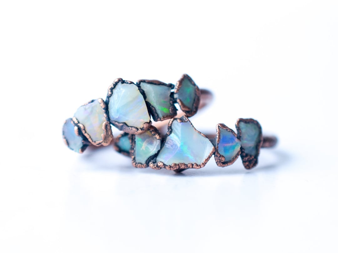 Multi Stone Ring | Raw Opal Ring | Rough Opal Ring | Australian Fire Opal Jewelry | Fire Opal ...