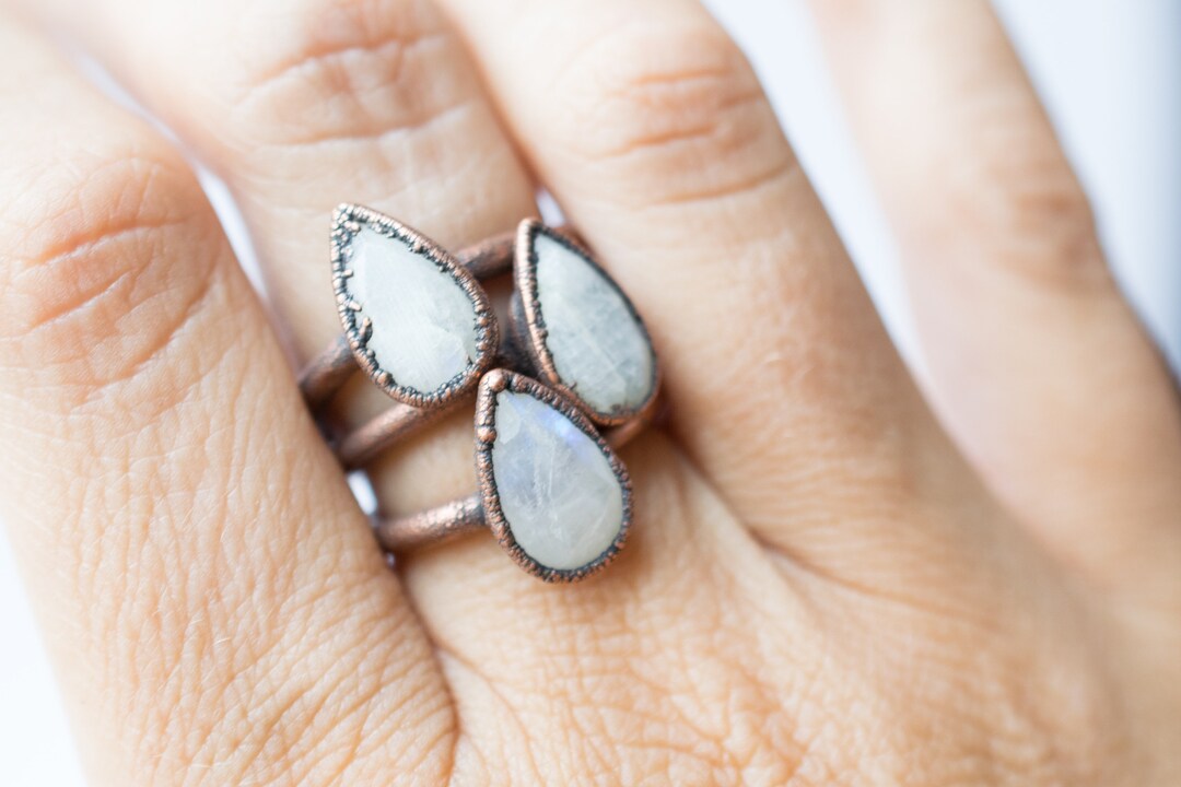 Rainbow Moonstone Ring Simple Stone Stacking Ring - Etsy