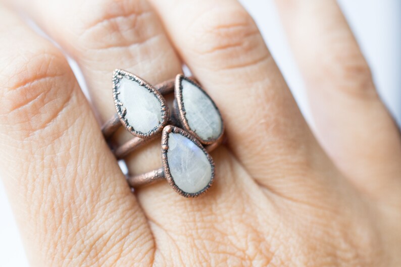 Rainbow Moonstone Ring Simple Stone Stacking Ring - Etsy