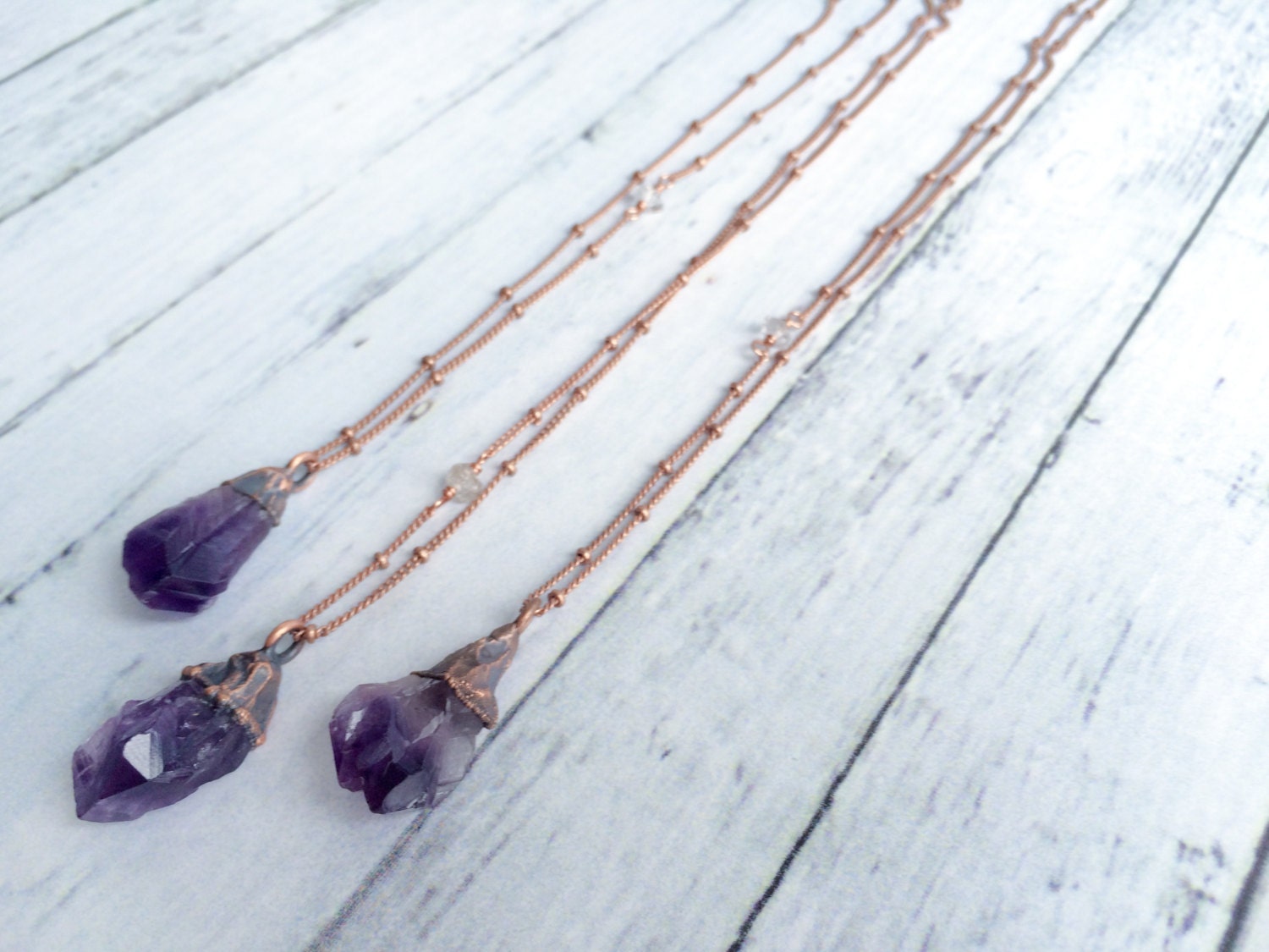 Amethyst crystal necklace Raw amethyst pendant | Etsy