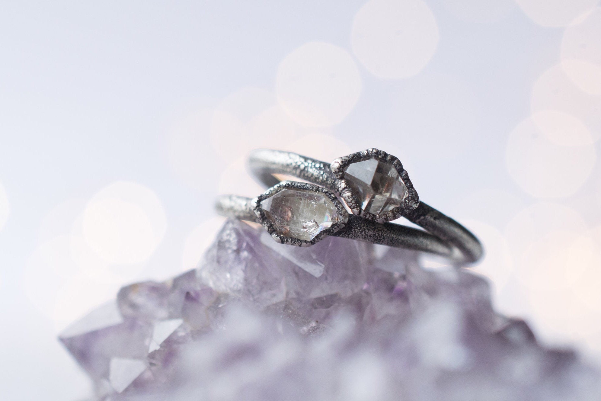 Oxidized Silver Crystal Ring | Herkimer Diamond Ring | Electroformed ...