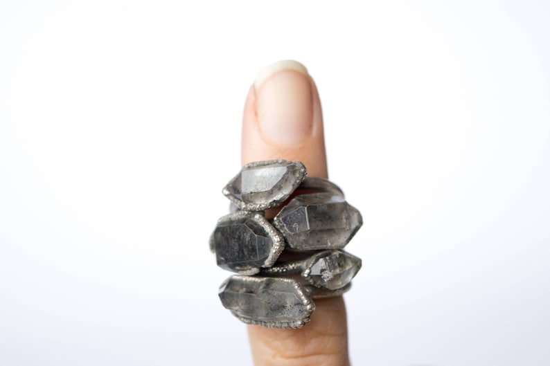 TIBETAN Crystal Ring Raw Anthraxolite Crystal Ring Double | Etsy