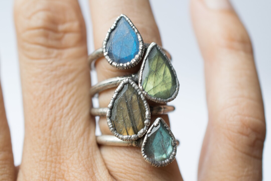 Silver Labradorite Ring | Gemstone Stacking Ring | Handmade Labradorite ...