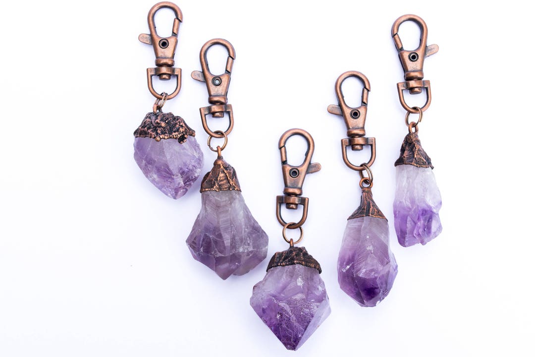 Amethyst Keychain | Rough Crystal Keychain | Raw Amethyst Crystal Key ...