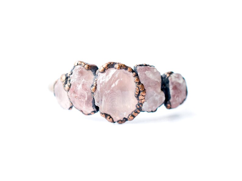 Multi Stone Ring | Raw Crystal Ring | Rose Quartz Ring | Electroformed ...