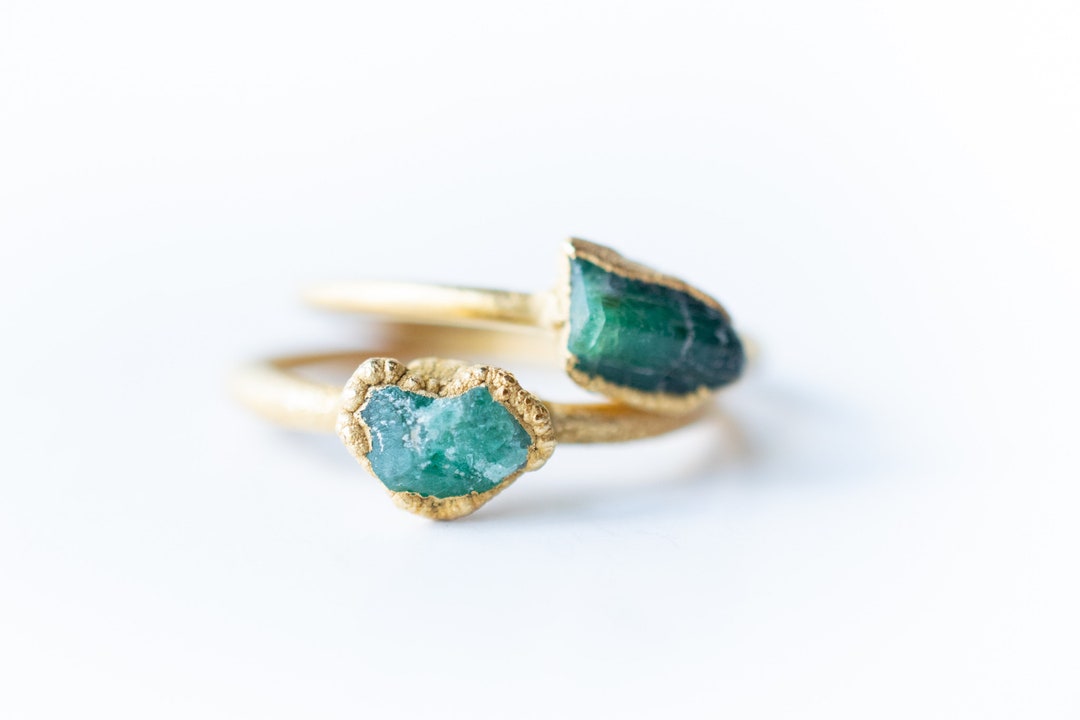 SALE Gold Emerald Ring | Rough Emerald Ring | Raw Stone | Raw Emerald Jewelry | Raw Emerald Ring ...