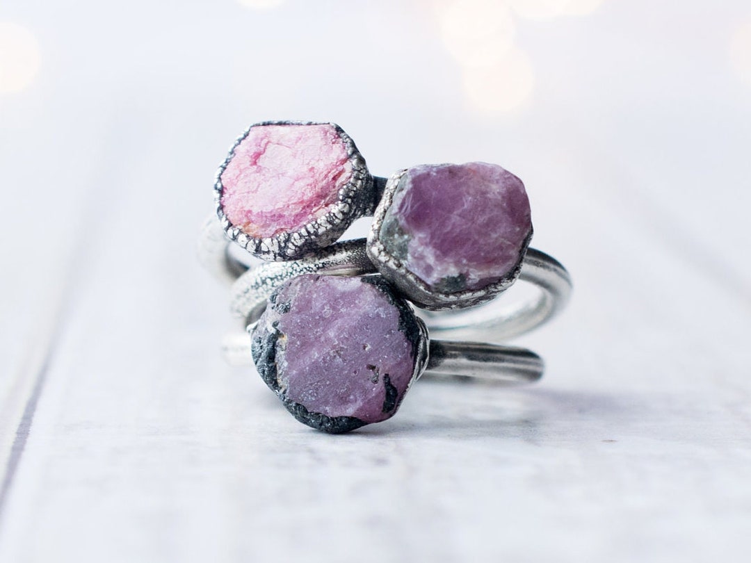 Oxidized Silver Ruby Ring | Red Ruby Crystal Ring | Raw Crystal Ring | Rough Ruby Gemstone Ring ...