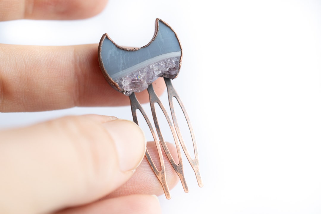 Moon Hair Comb | Druzy Crystal Hair Comb | Druzy Moon Hair Comb | Moon ...