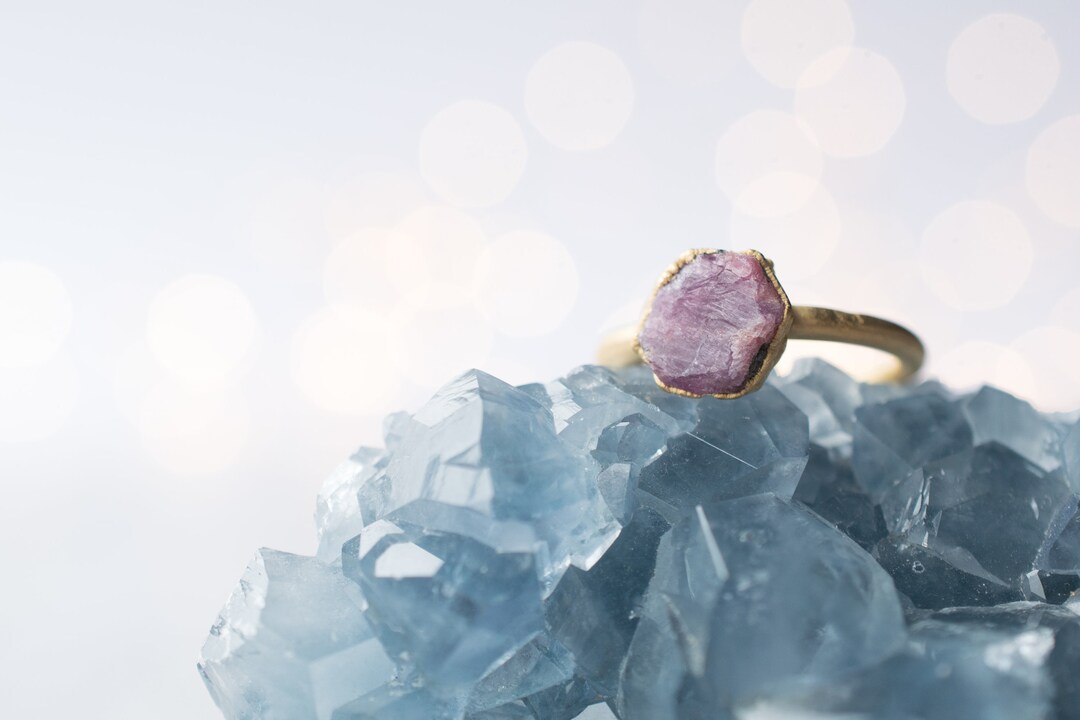 SALE Gold Ruby Ring | Red Ruby Crystal Ring | Raw Crystal Ring | Rough Ruby Gemstone Ring | Gold ...