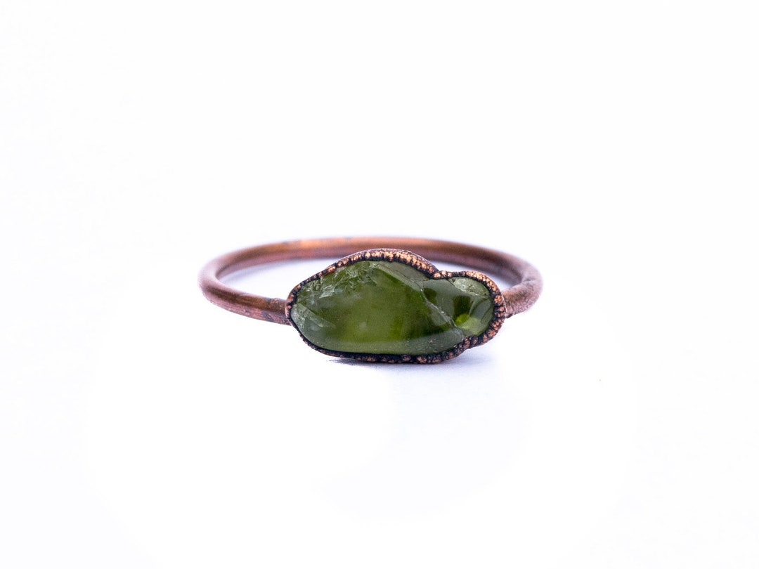 Green Peridot Ring | Raw Peridot Ring | Copper & Peridot Ring ...