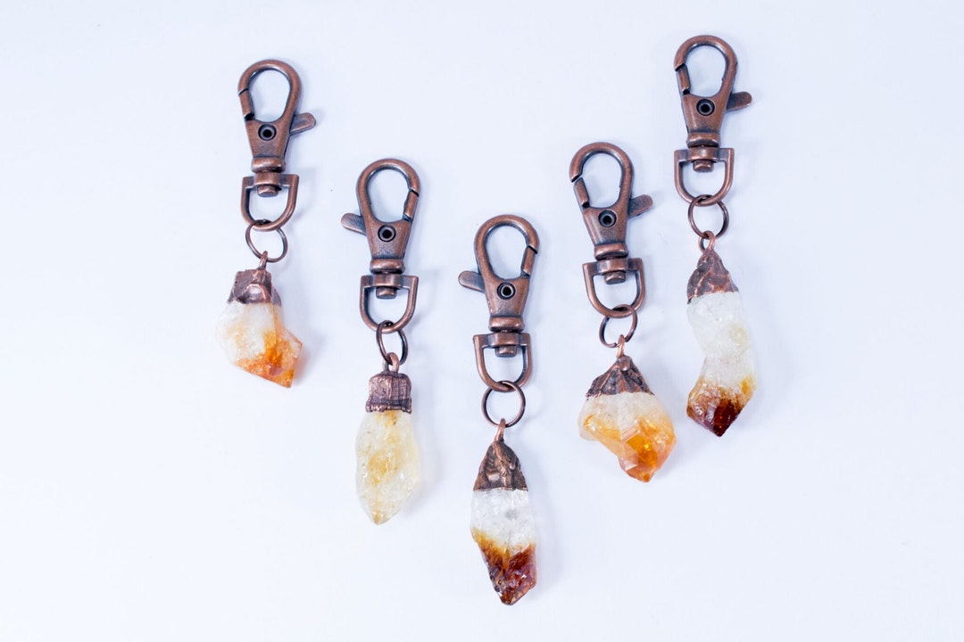 Citrine Keychain | Rough Crystal Keychain | Raw Citrine Crystal Key ...