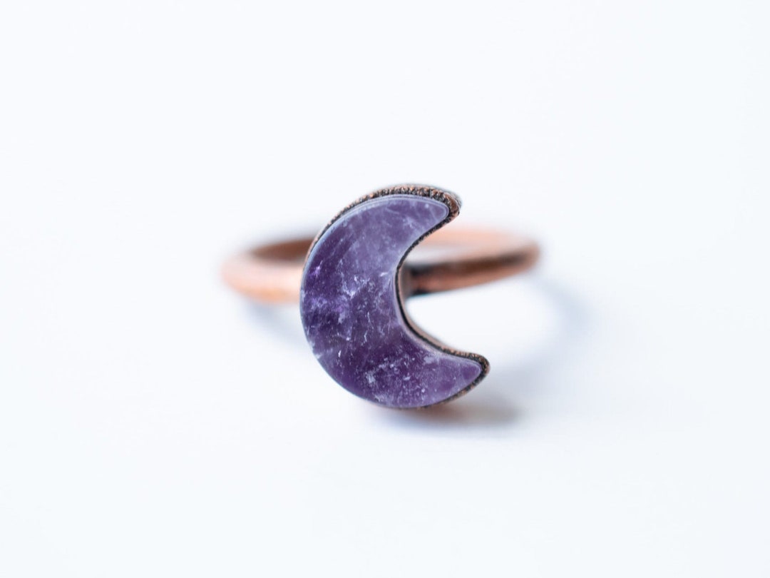 Amethyst Moon Ring | Amethyst Crystal Ring | Purple Amethyst and Copper Ring | Amethyst Jewelry ...