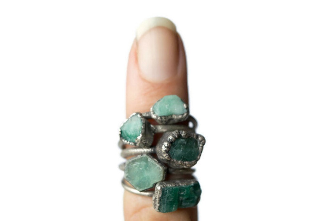 Rough Emerald Ring | Raw Emerald Birthstone Ring | Raw Stone Jewelry | Raw Emerald Jewelry | Raw ...