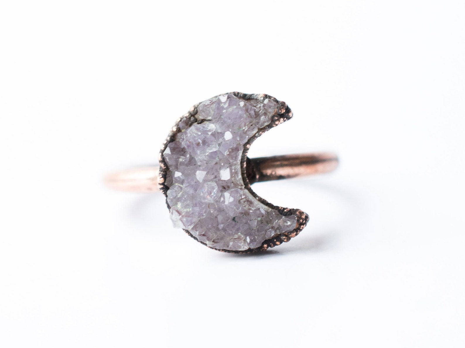 Druzy Moon Ring | Crystal Moon Ring | Moon Ring | Electroformed Moon ...