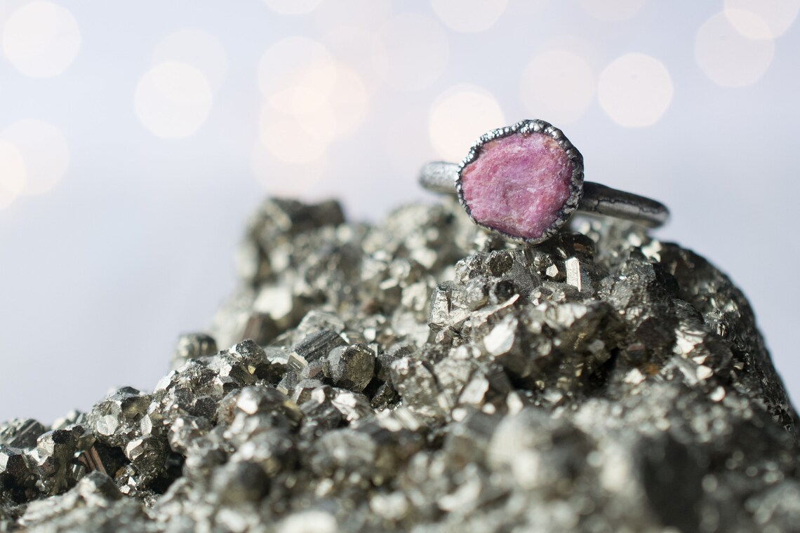 Oxidized Silver Ruby Ring | Red Ruby Crystal Ring | Raw Crystal Ring | Rough Ruby Gemstone Ring ...