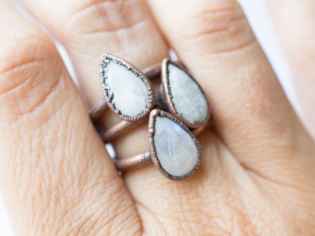 Rainbow Moonstone Ring | Simple Stone Stacking Ring | Moonstone ...