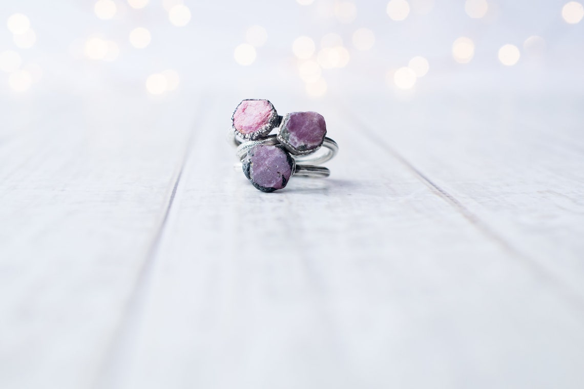 Oxidized Silver Ruby Ring Red Ruby Crystal Ring Raw - Etsy