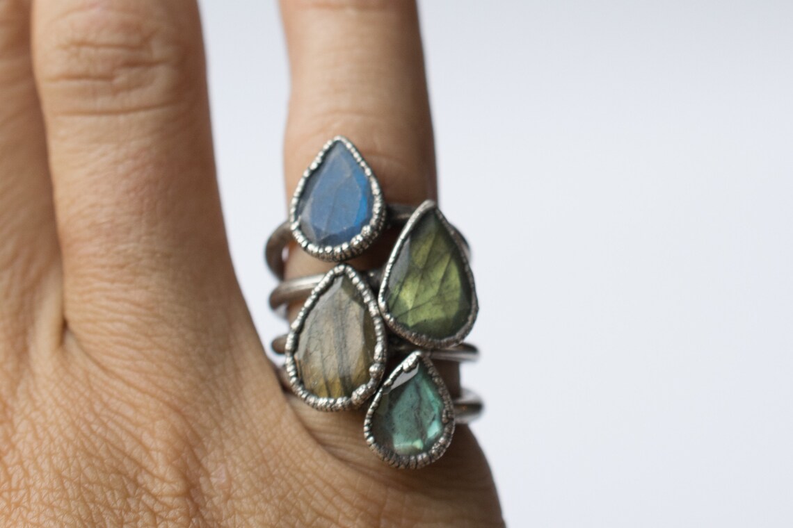 Silver Labradorite Ring Gemstone Stacking Ring Handmade - Etsy