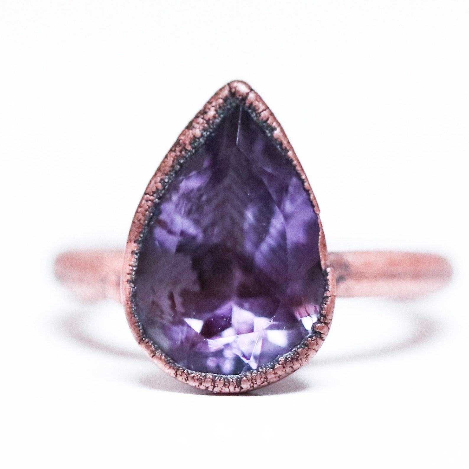 Amethyst Ring | Amethyst Crystal Ring | Purple Amethyst and Copper Ring ...