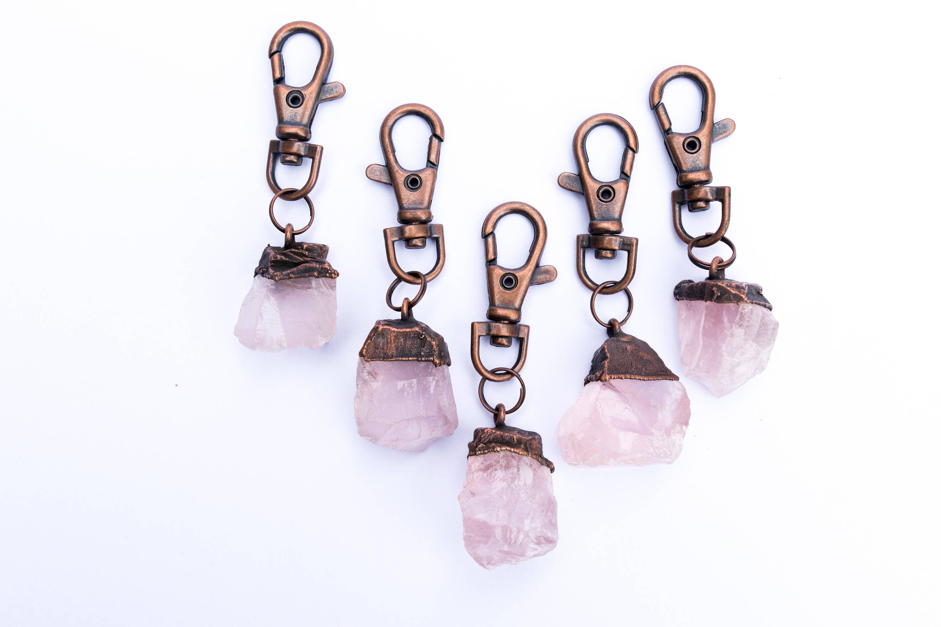 Rose Quartz Crystal Keychain Raw Crystal Keychain Rose - Etsy