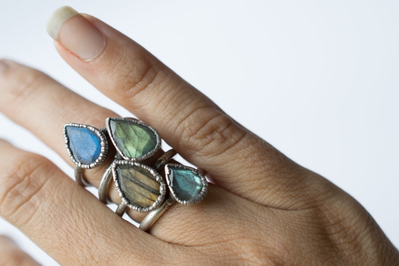 Silver Labradorite ring Gemstone stacking ring Handmade | Etsy