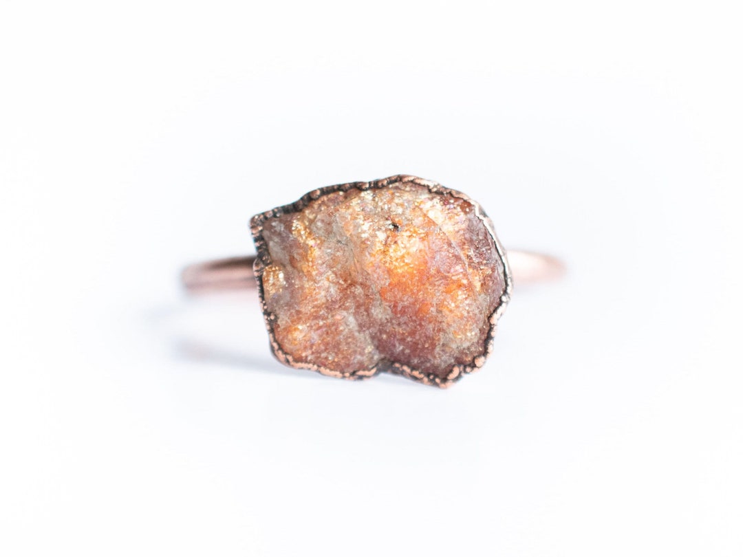Sunstone Ring | Raw Sunstone Stacking Ring | Sunstone and Copper Ring ...